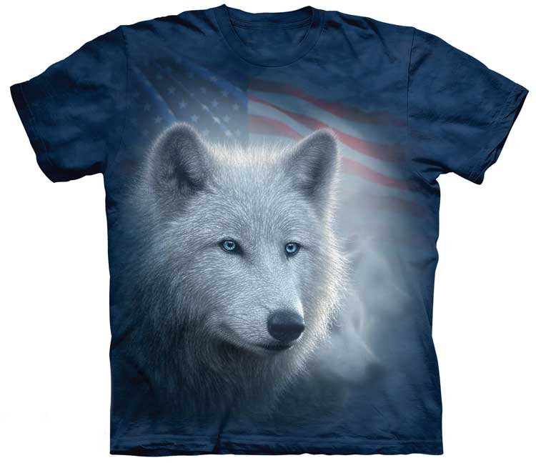 Patriotic White Wolf Shirt - Environmentally Earth Friendly Inks